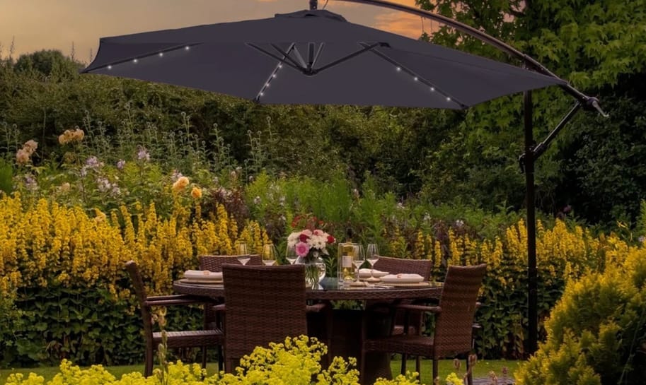 Lichfield Grey 3m Cantilever Parasol with LEDs | Winter SALE